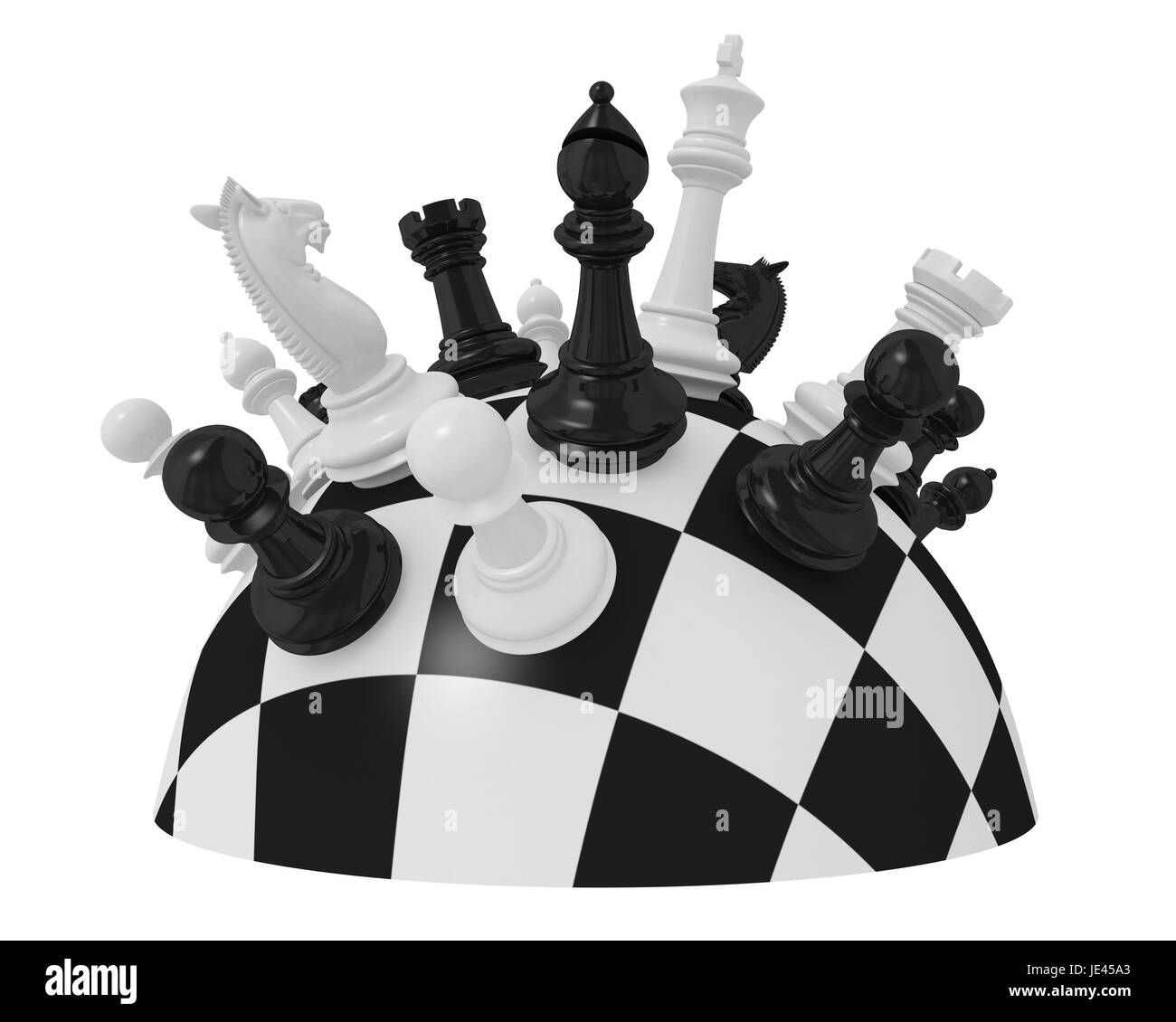 spherical chess board with some pieces (3d render Stock Photo - Alamy