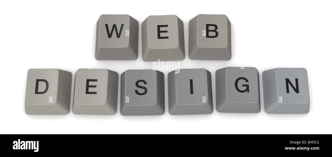 keys of an old keyword forming the words: web design (3d render Stock ...