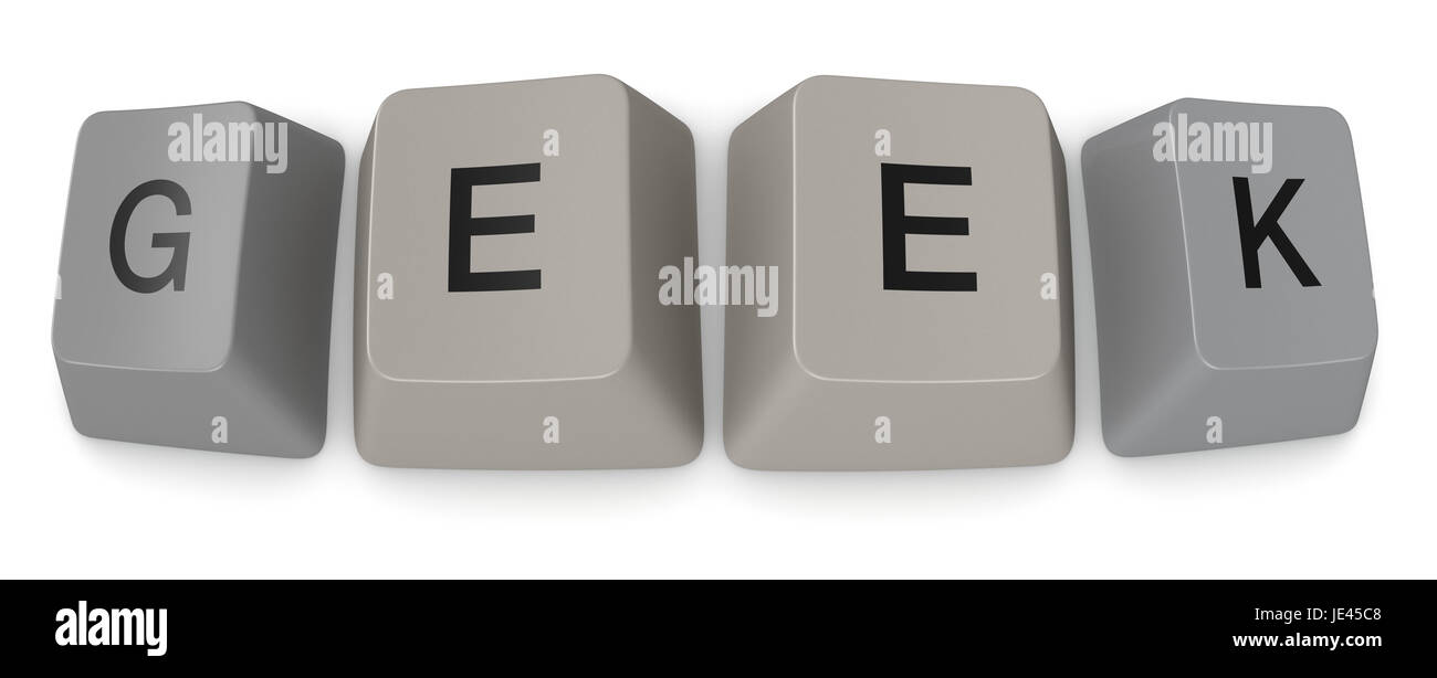 keys of an old keyword forming the word: geek (3d render Stock Photo ...