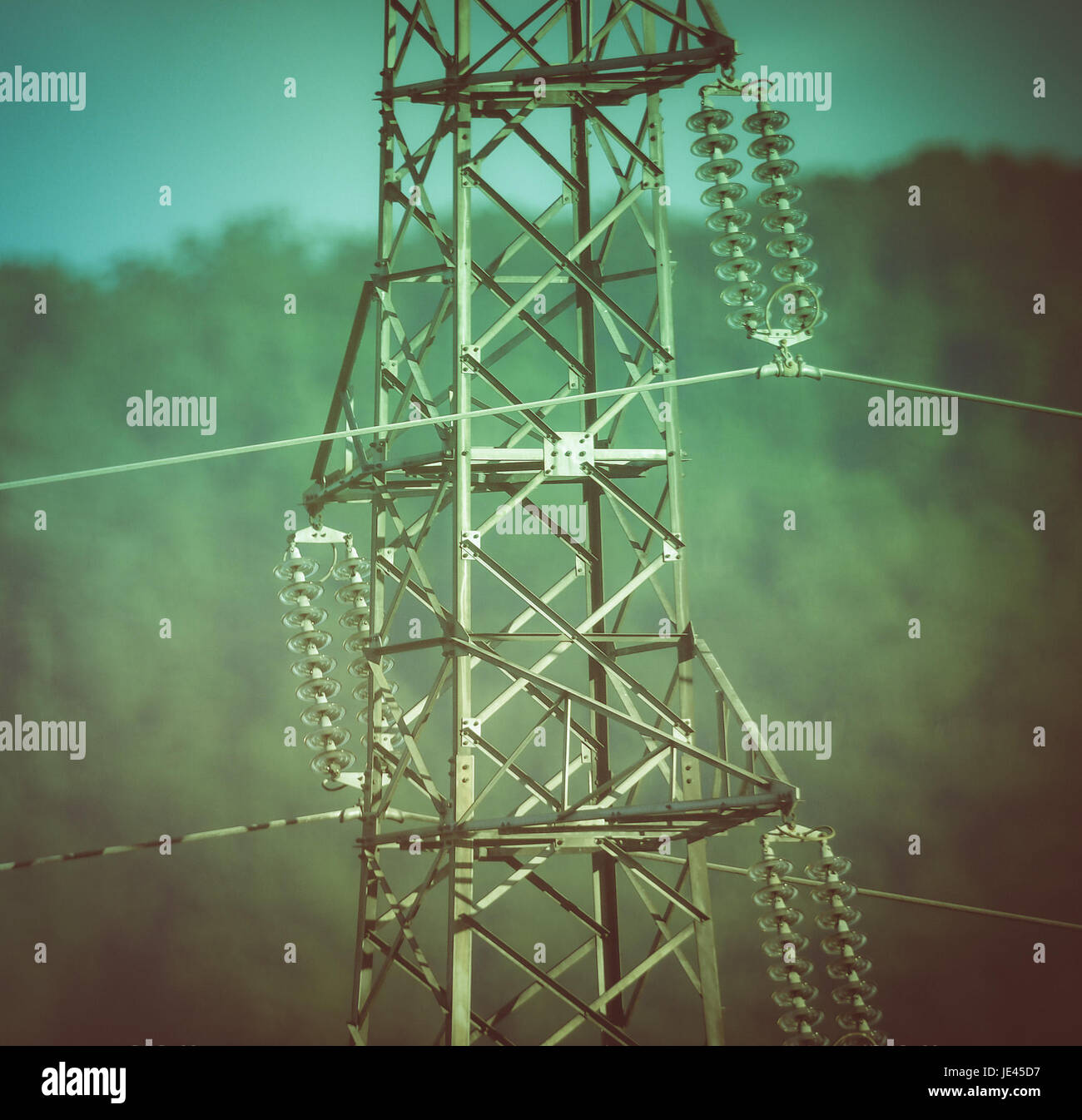 Vintage looking An electric power high voltage transmission line Stock ...