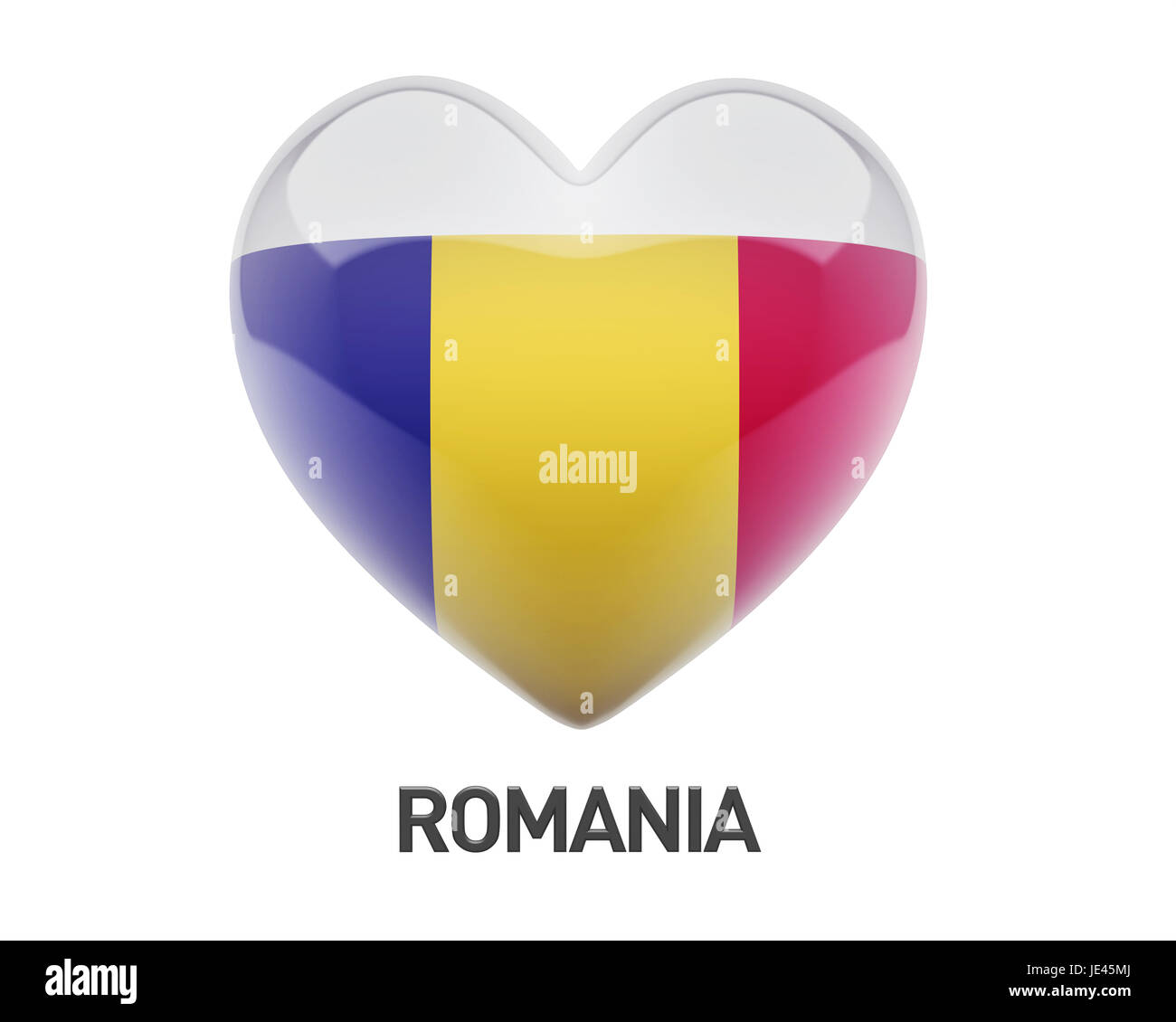 Romania Flag Heart Icon isolated on white background Stock Photo - Alamy