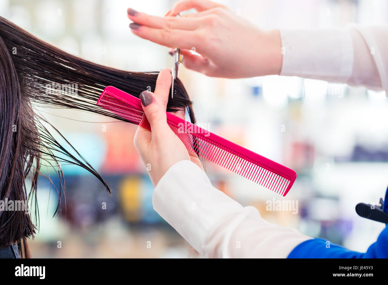 Female coiffeur cutting women hair in hairdresser shop Stock Photo - Alamy