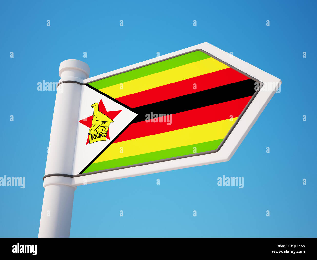 Zimbabwe Flag Sign isolated on sky Stock Photo - Alamy