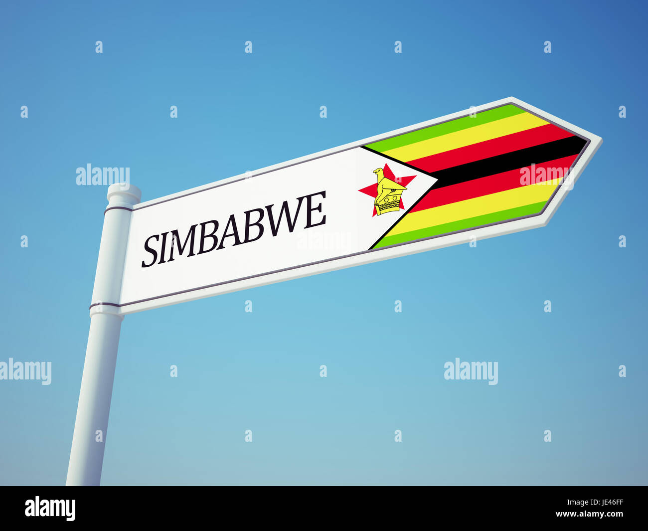 Zimbabwe Flag Sign isolated on sky Stock Photo - Alamy