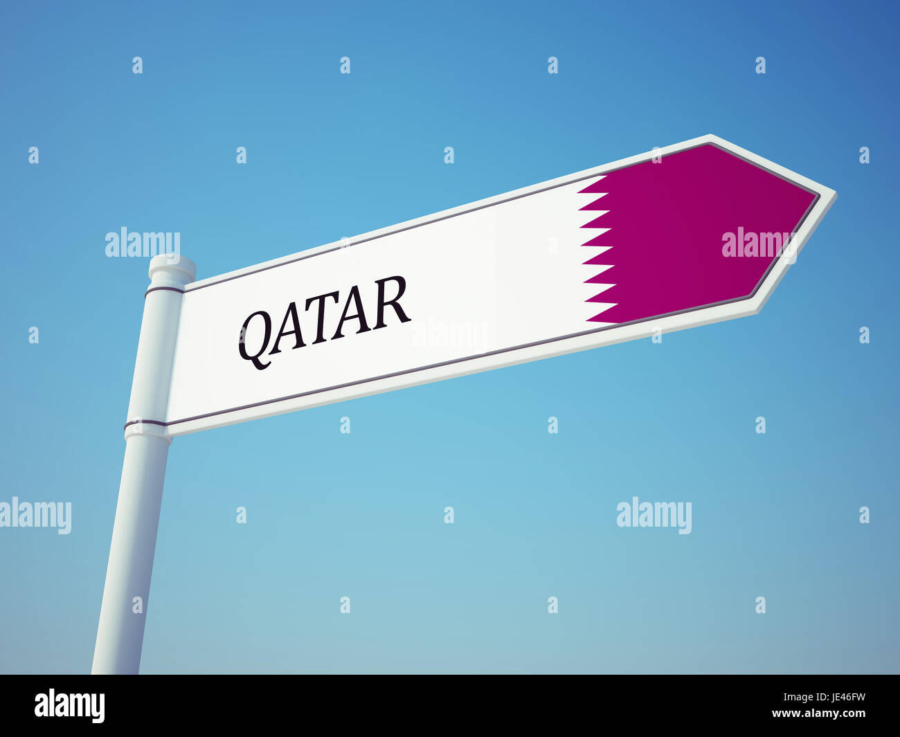 Qatar Flag Sign isolated on sky Stock Photo - Alamy