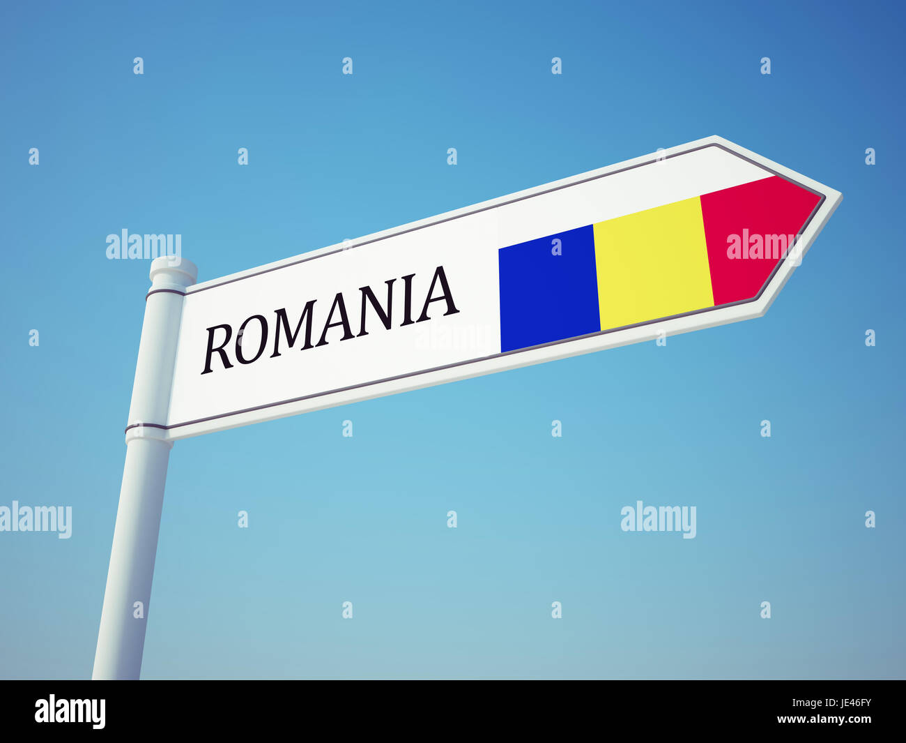 Romania Flag Sign isolated on sky Stock Photo - Alamy