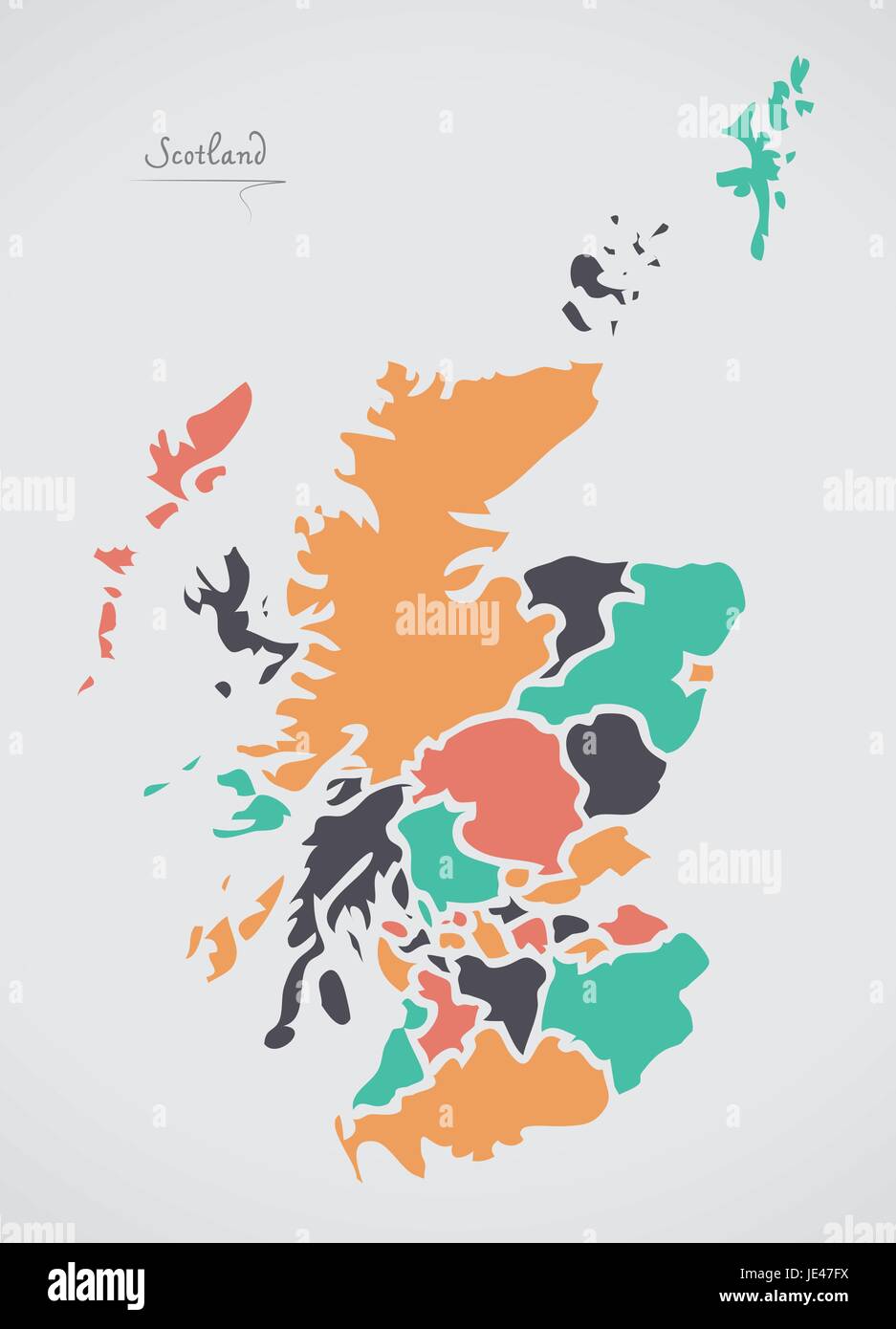 Scotland Map with states and modern round shapes Stock Vector Image ...