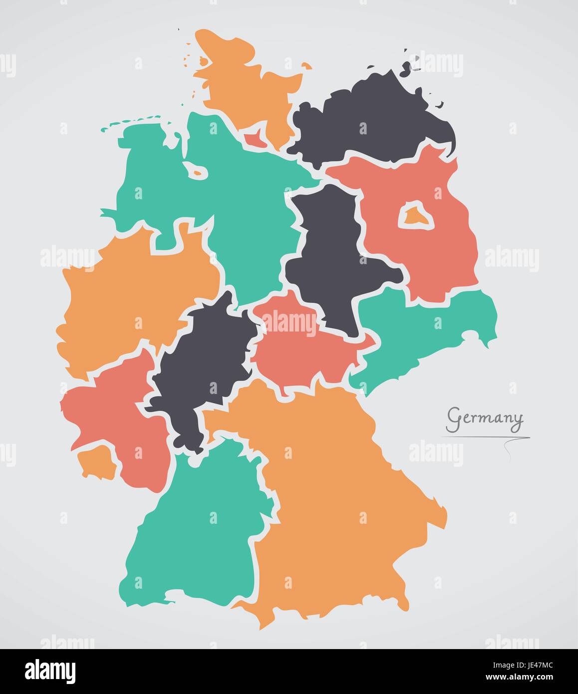 Germany Map with states and modern round shapes Stock Vector Image ...