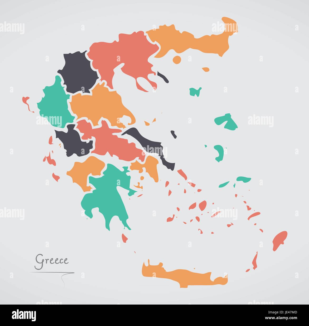 Greece Map with states and modern round shapes Stock Vector Image & Art ...