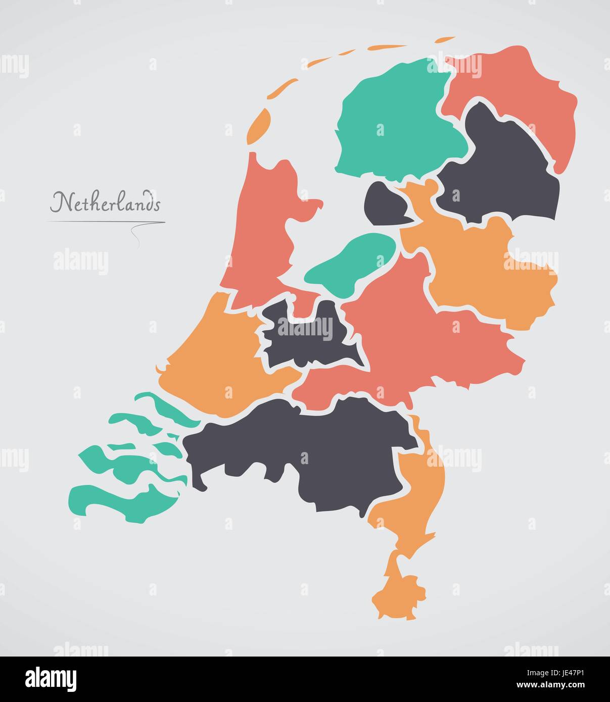 Netherlands Map with states and modern round shapes Stock Vector Image ...