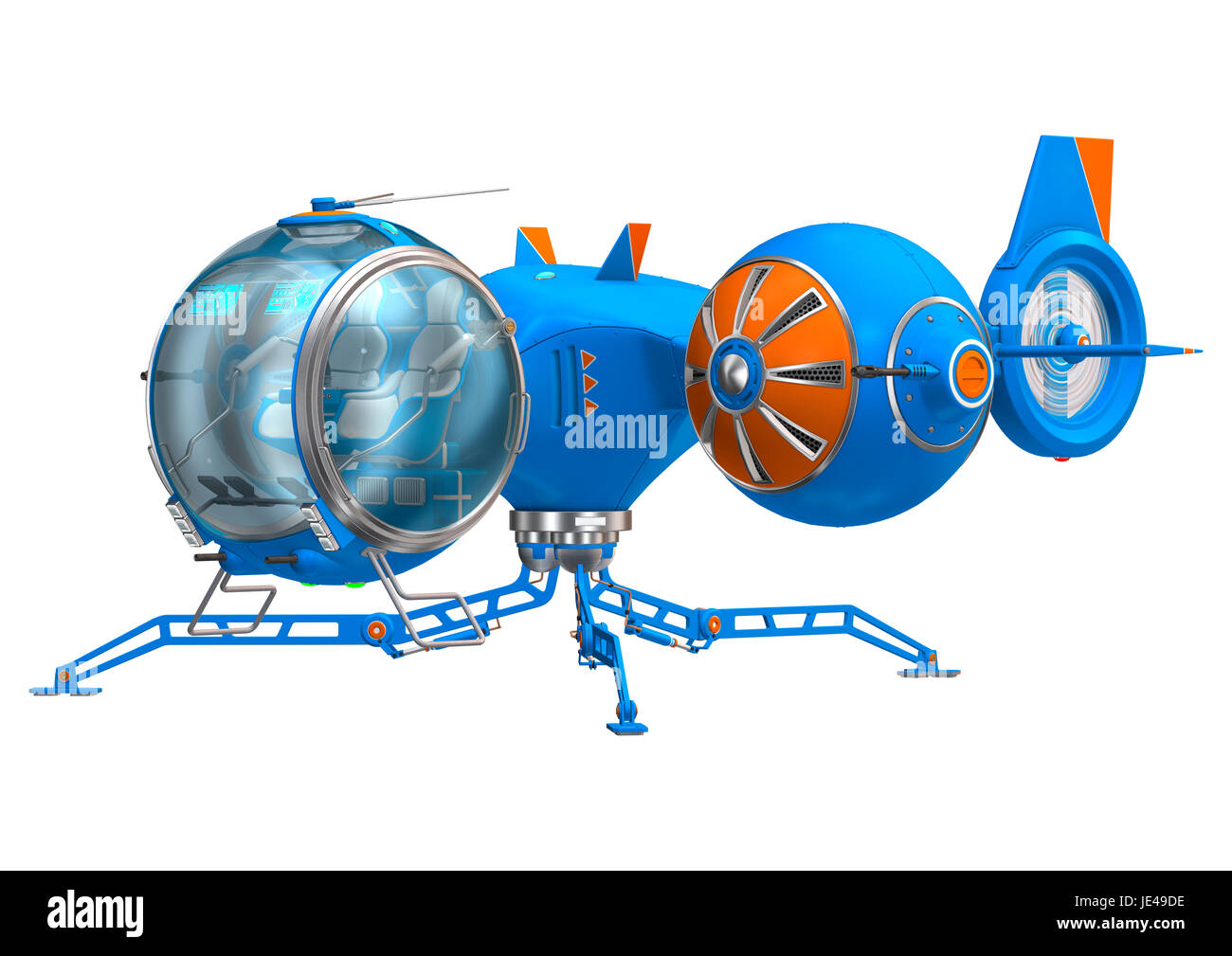 3D digital render of a blue jet aircraft with a spherical design ...
