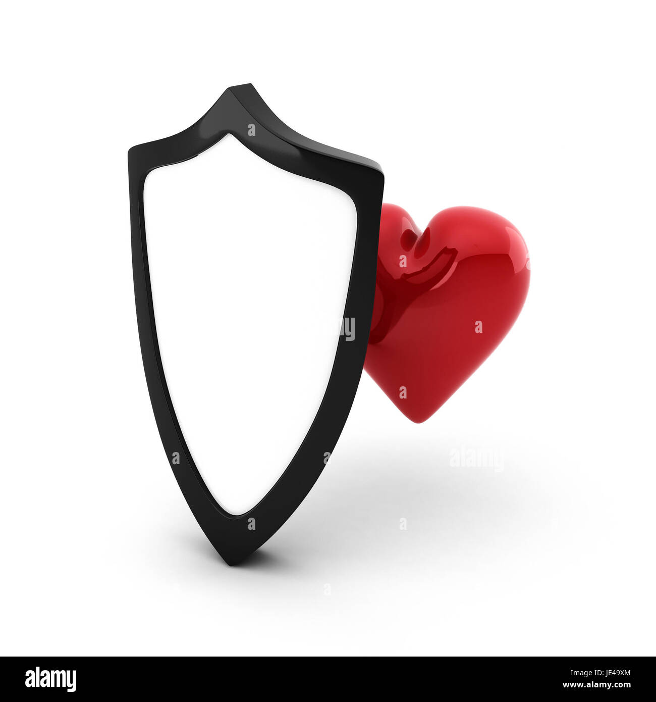 3d render of white shield and red heart behind Stock Photo - Alamy