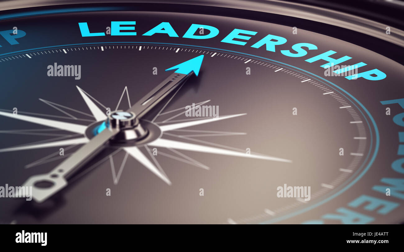 Compass with needle pointing the word leadership with blur effect plus ...