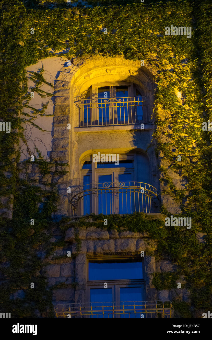 Romantic building with vegetation at night Stock Photo - Alamy