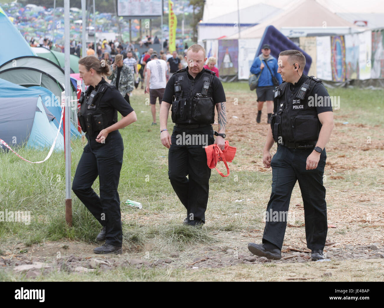 Police officers on patrol at the Glastonbury Festival at Worthy Farm in ...