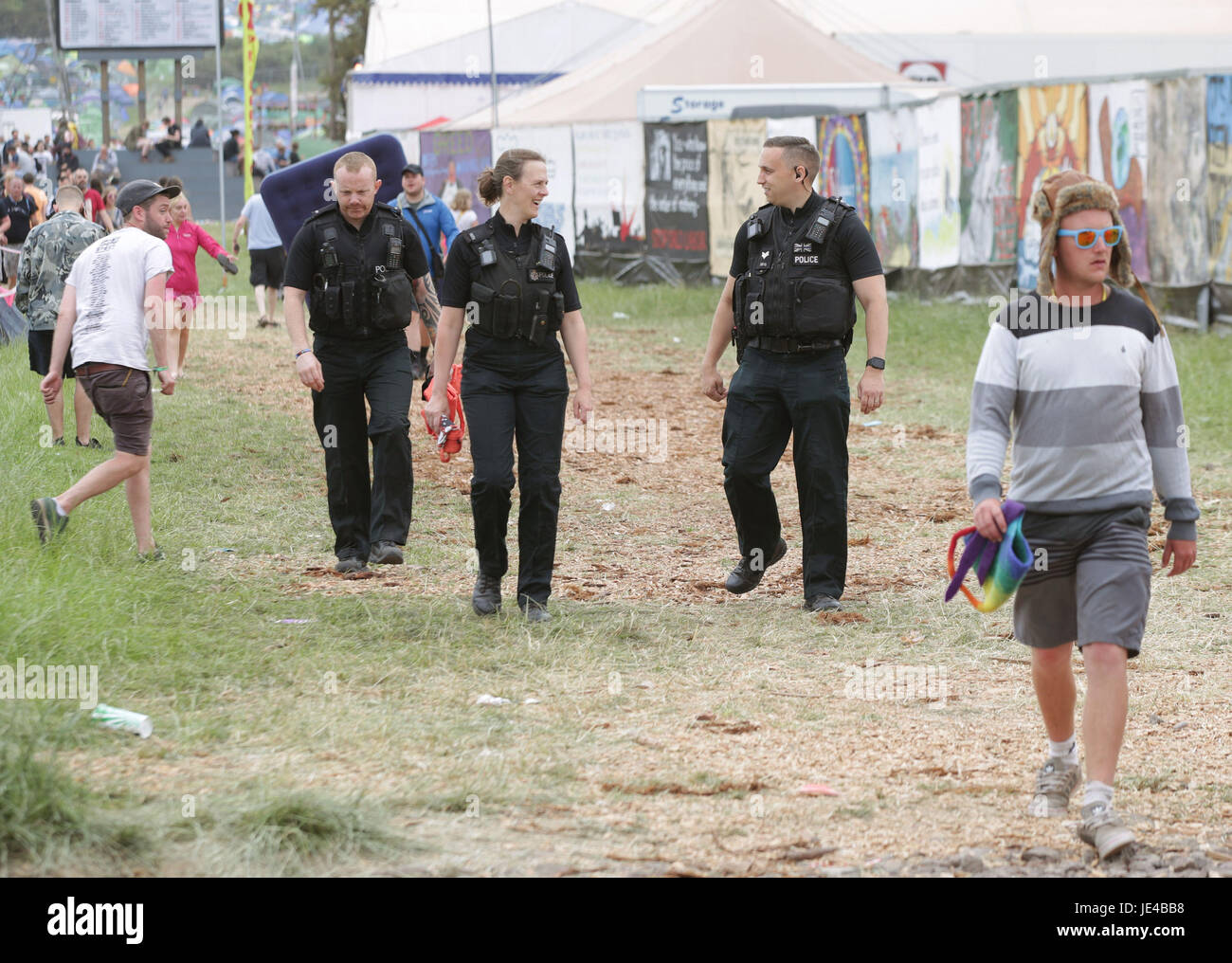 Police officers on patrol at the Glastonbury Festival at Worthy Farm in ...