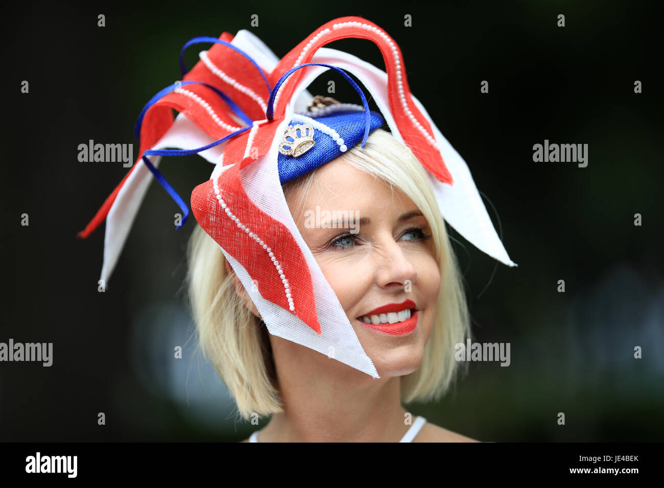 Sharon Teague from Derbyshire poses during day three of Royal Ascot at ...