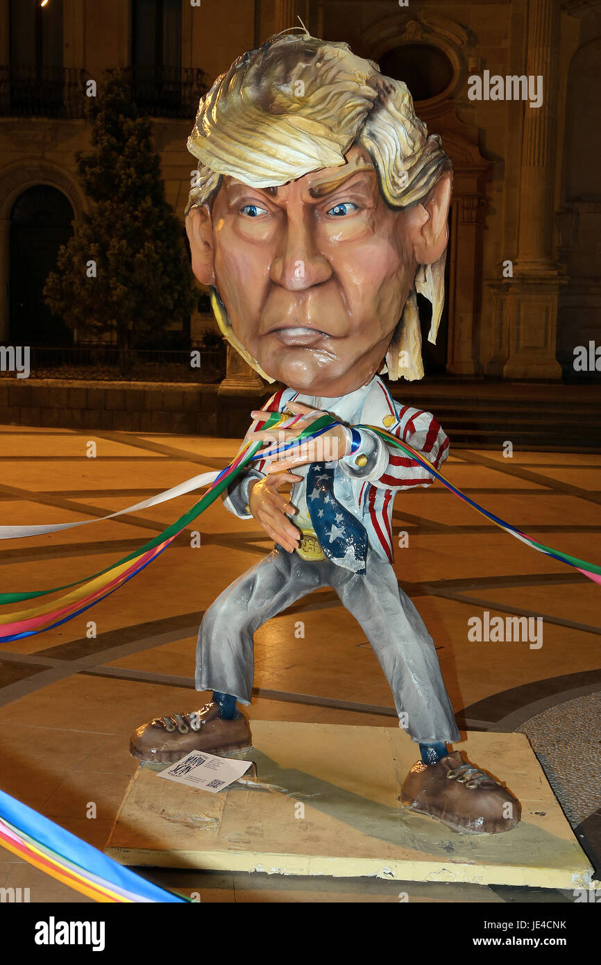 US President Donald Trump recreated in papier-mâché at the Piazza del ...