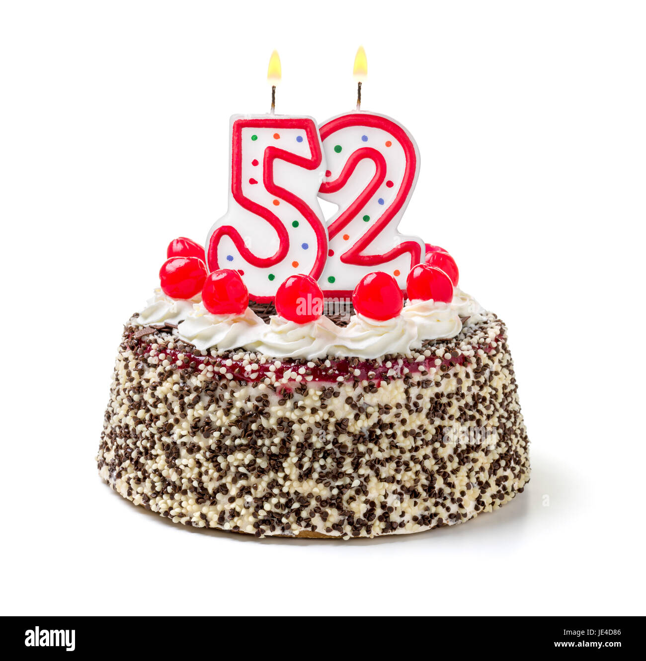 Geburtstagstorte mit brennender Kerze Nummer 52 Stock Photo - Alamy