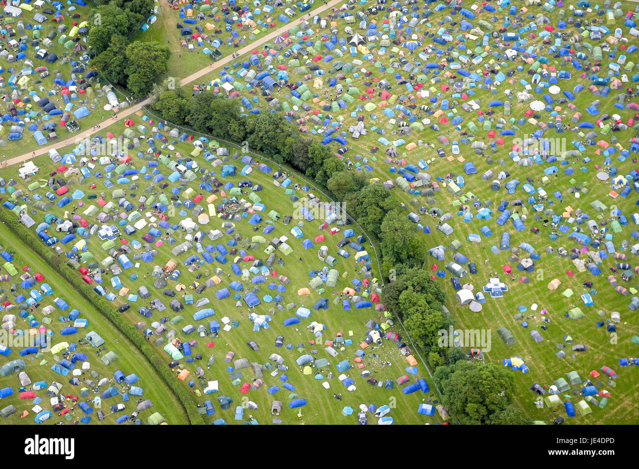An aerial view of tents during the Glastonbury Festival at Worthy Farm ...