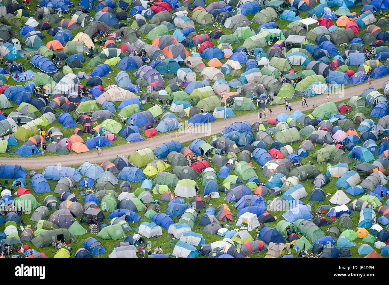 An aerial view of tents during the Glastonbury Festival at Worthy Farm ...