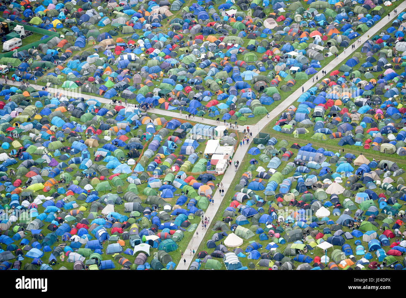An aerial view of tents during the Glastonbury Festival at Worthy Farm ...
