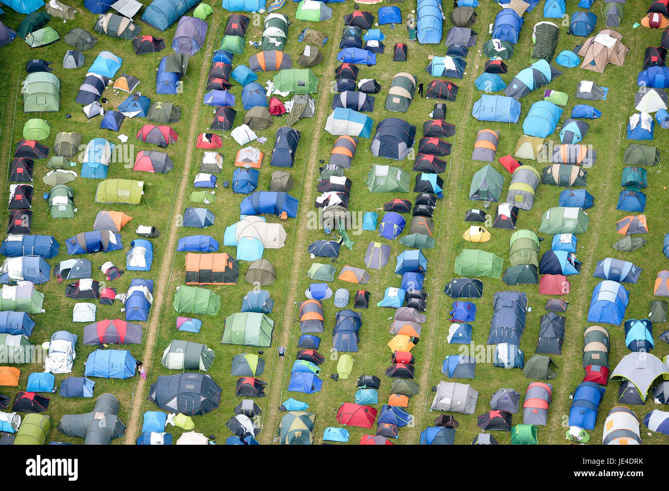An aerial view of tents during the Glastonbury Festival at Worthy Farm ...