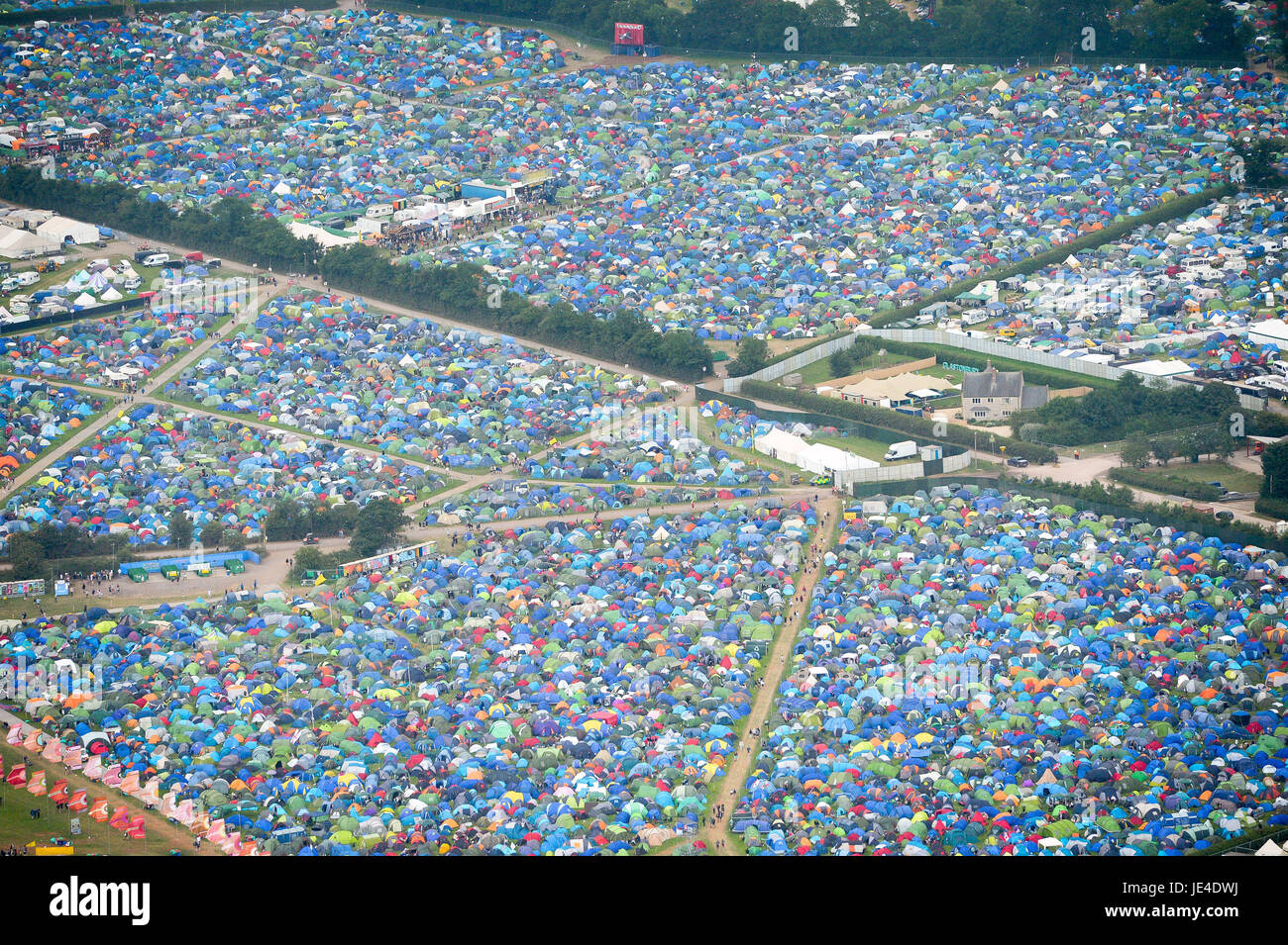An aerial view of tents during the Glastonbury Festival at Worthy Farm ...