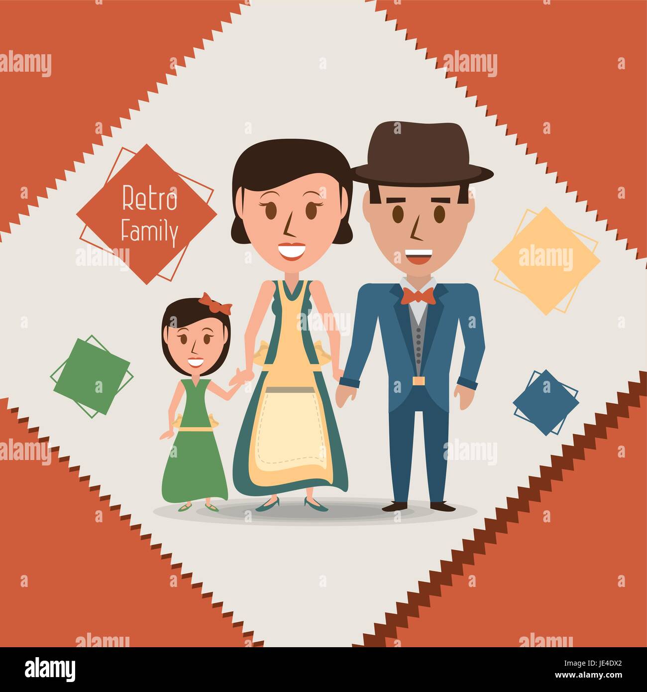 retro family parents with their daughter vector illustration Stock ...