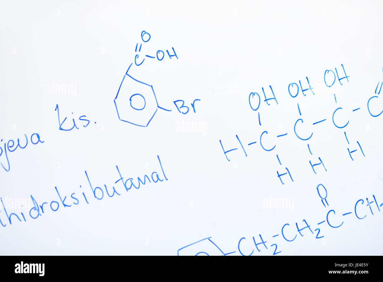 abstract science and chemical molecule structure on white board in ...