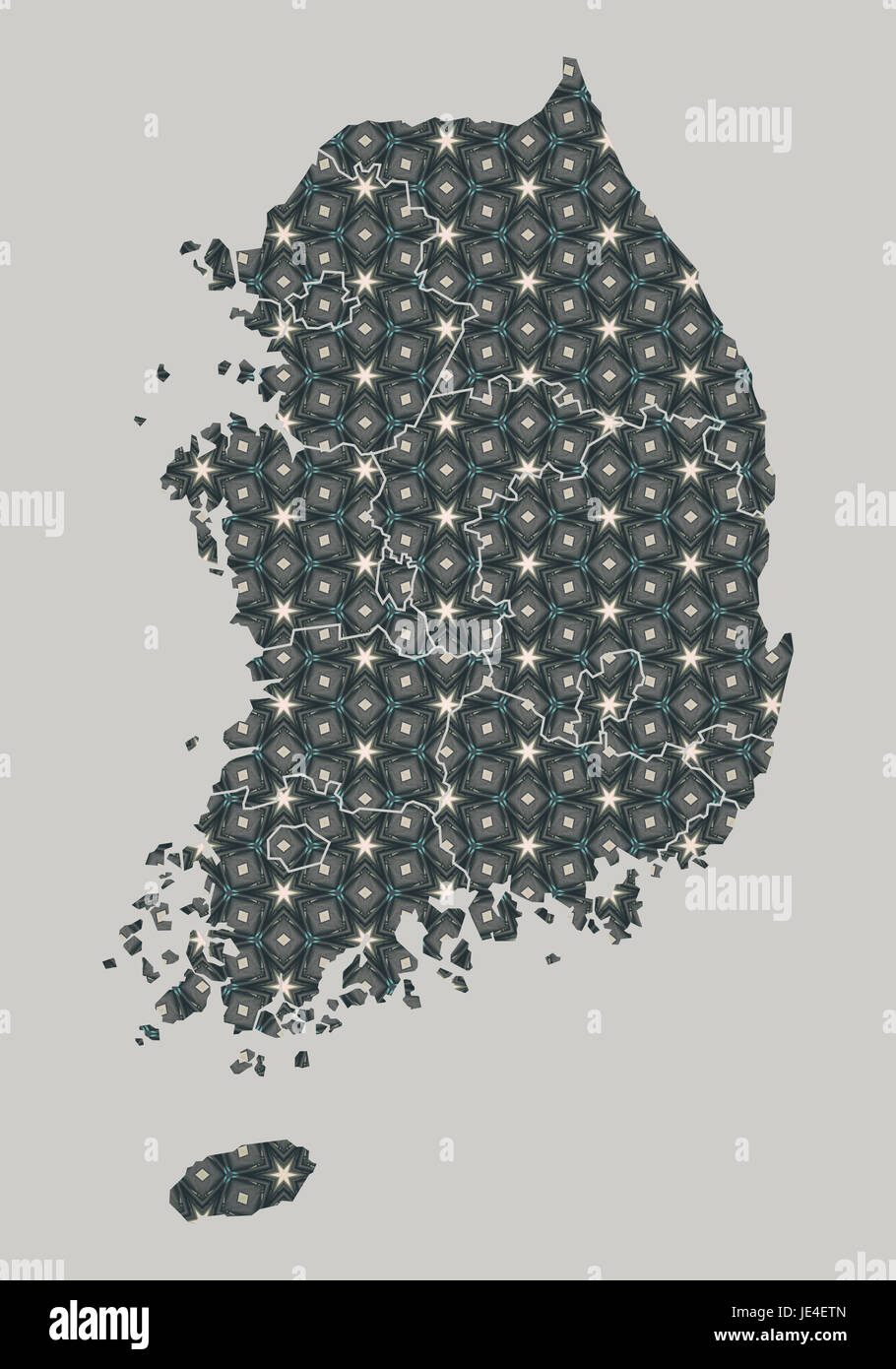 South Korea map with stars and ornaments including borders Stock Photo ...
