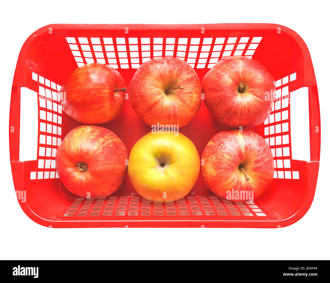 Red apple fruits in a basket isolated over white Stock Photo - Alamy