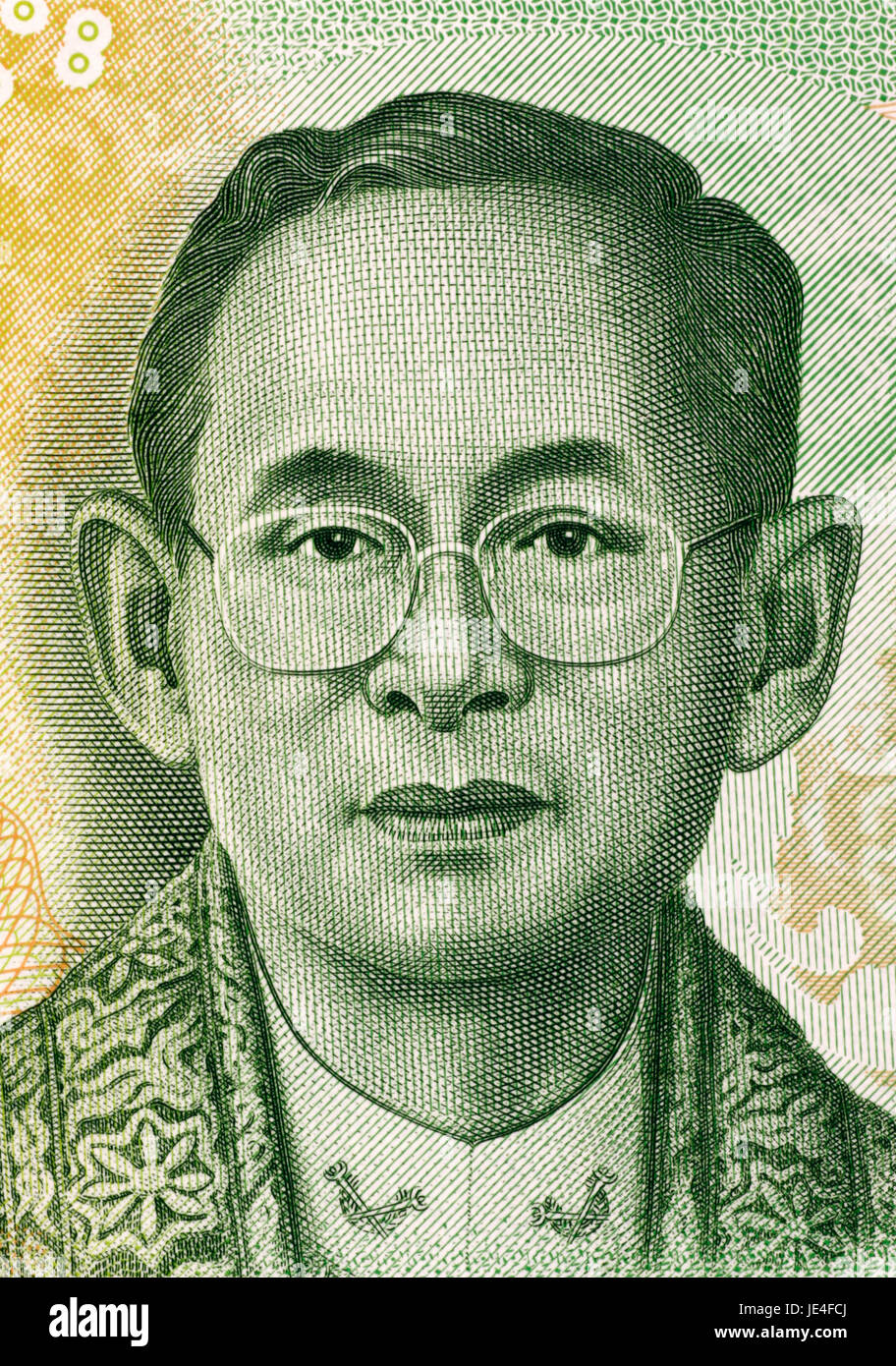 King Rama IX (born 1927) on 20 Baht 2013 Banknote from Thailand. King ...