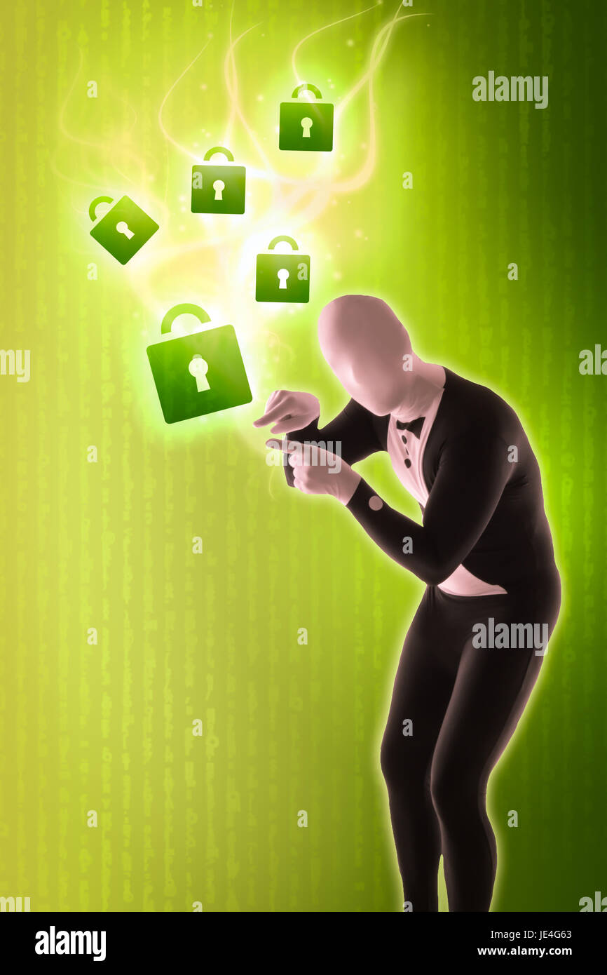 man mime present Security locks Stock Photo - Alamy