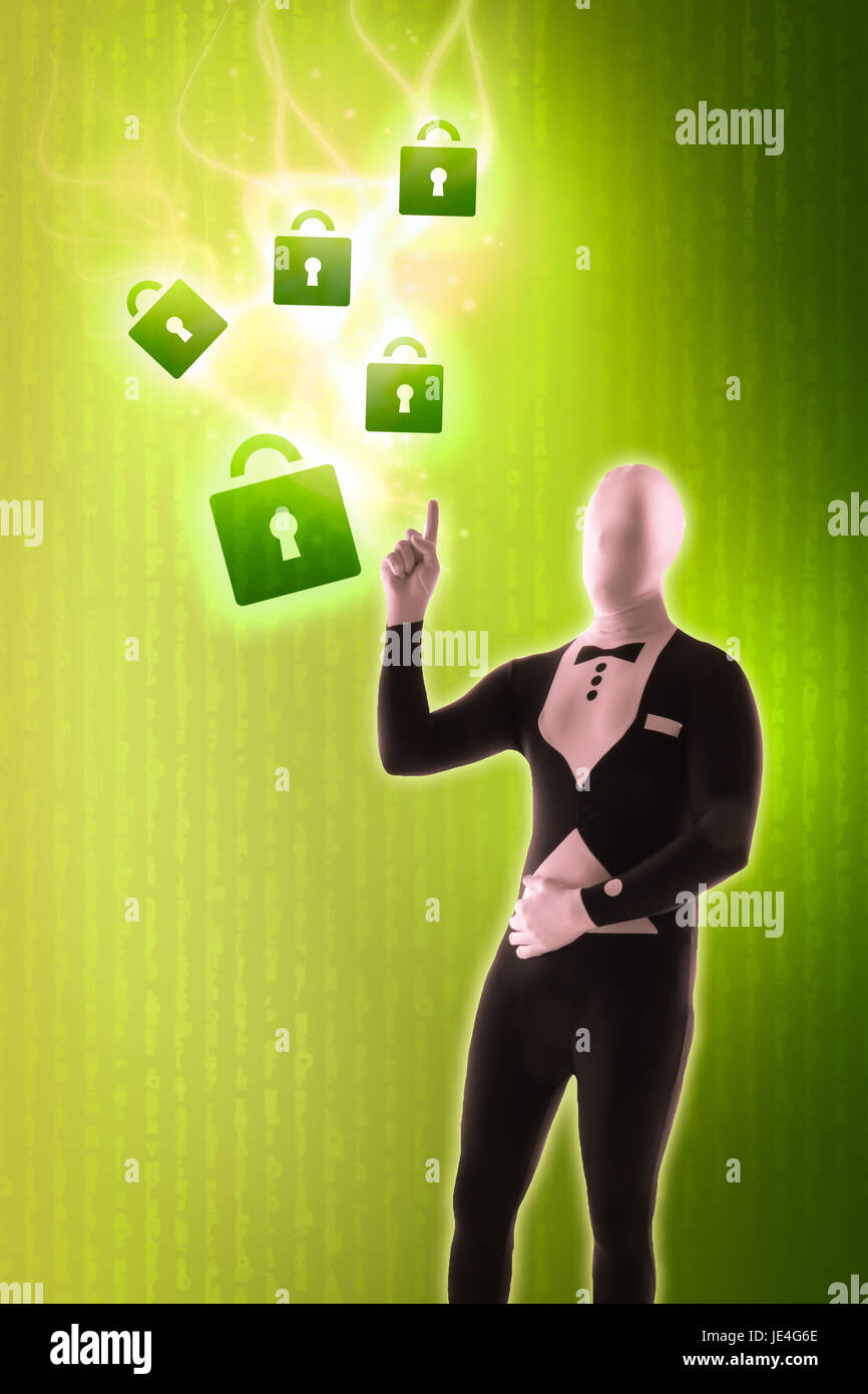 man mime present Security locks Stock Photo - Alamy