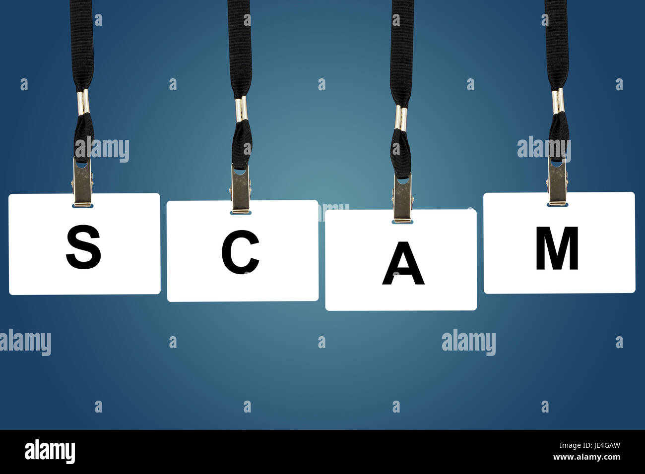 scam word on badge with blue background Stock Photo - Alamy