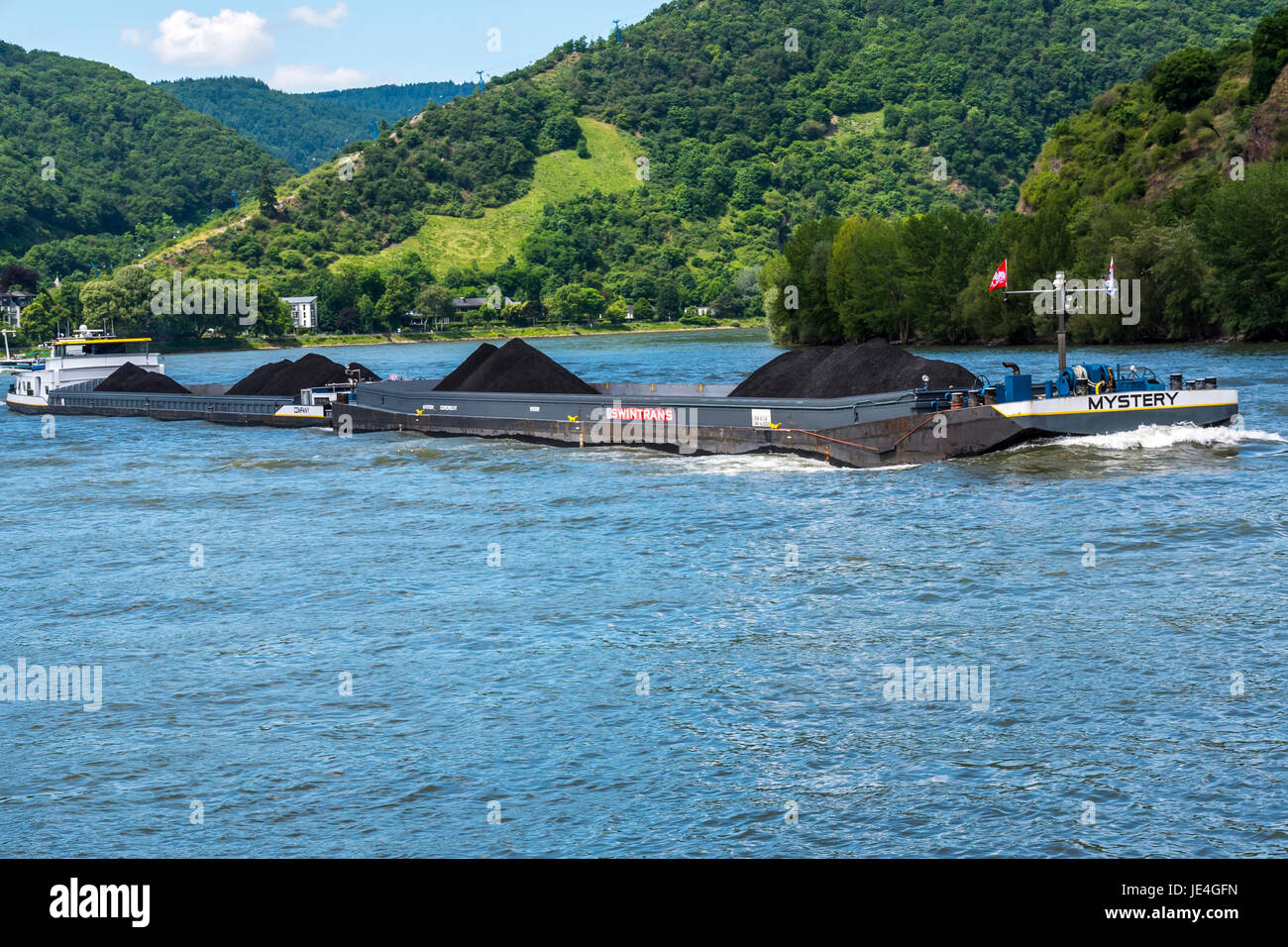 Commercial cargo ship on Rhine river , Germany Stock Photo - Alamy