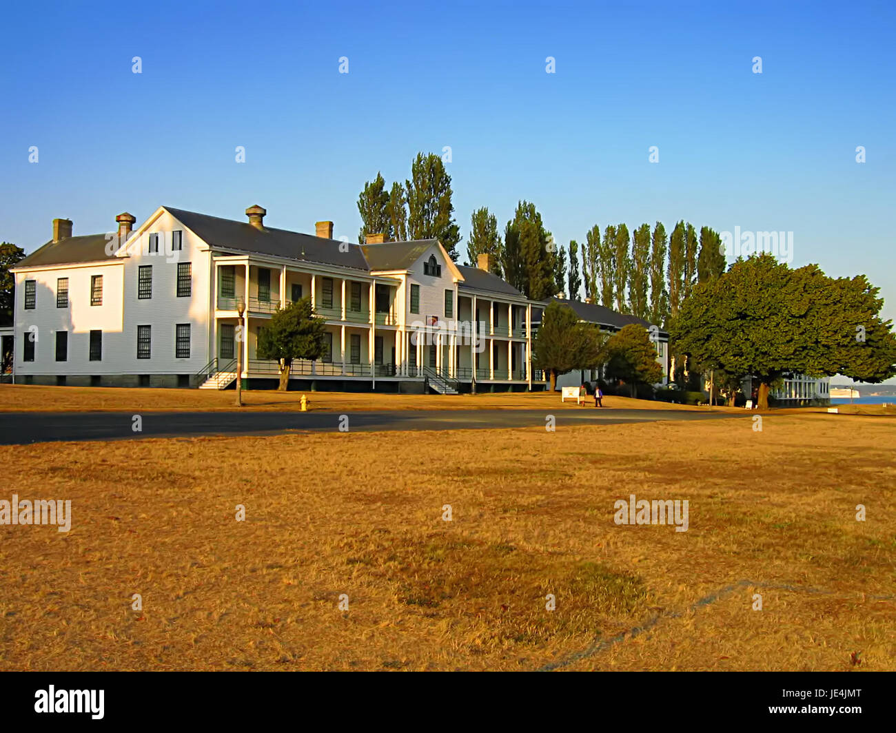 A photograph of old military buildings located near a waterway Stock ...