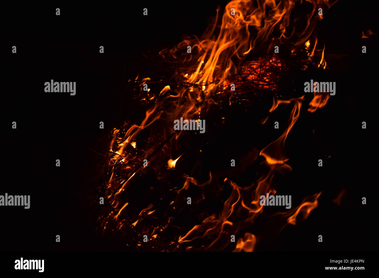 Fire. Burning of rice straw at night Stock Photo - Alamy