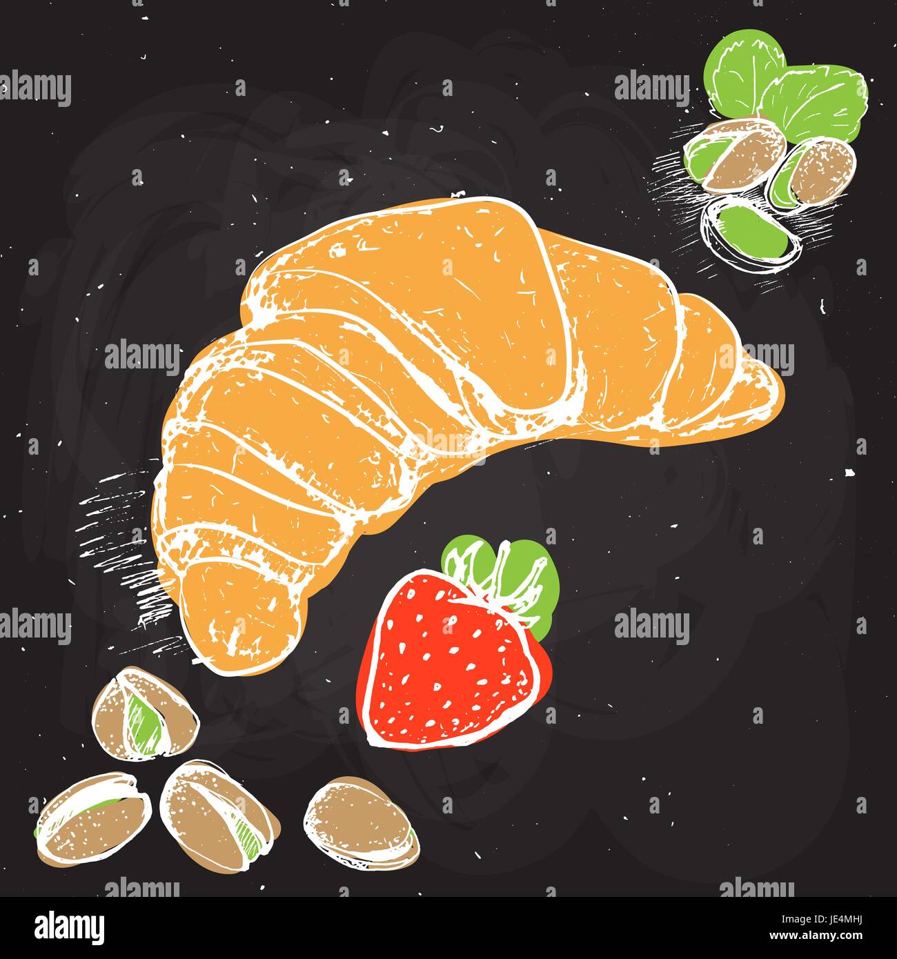 Croissant hand draw vector illustration with pistachio, strawberry ...