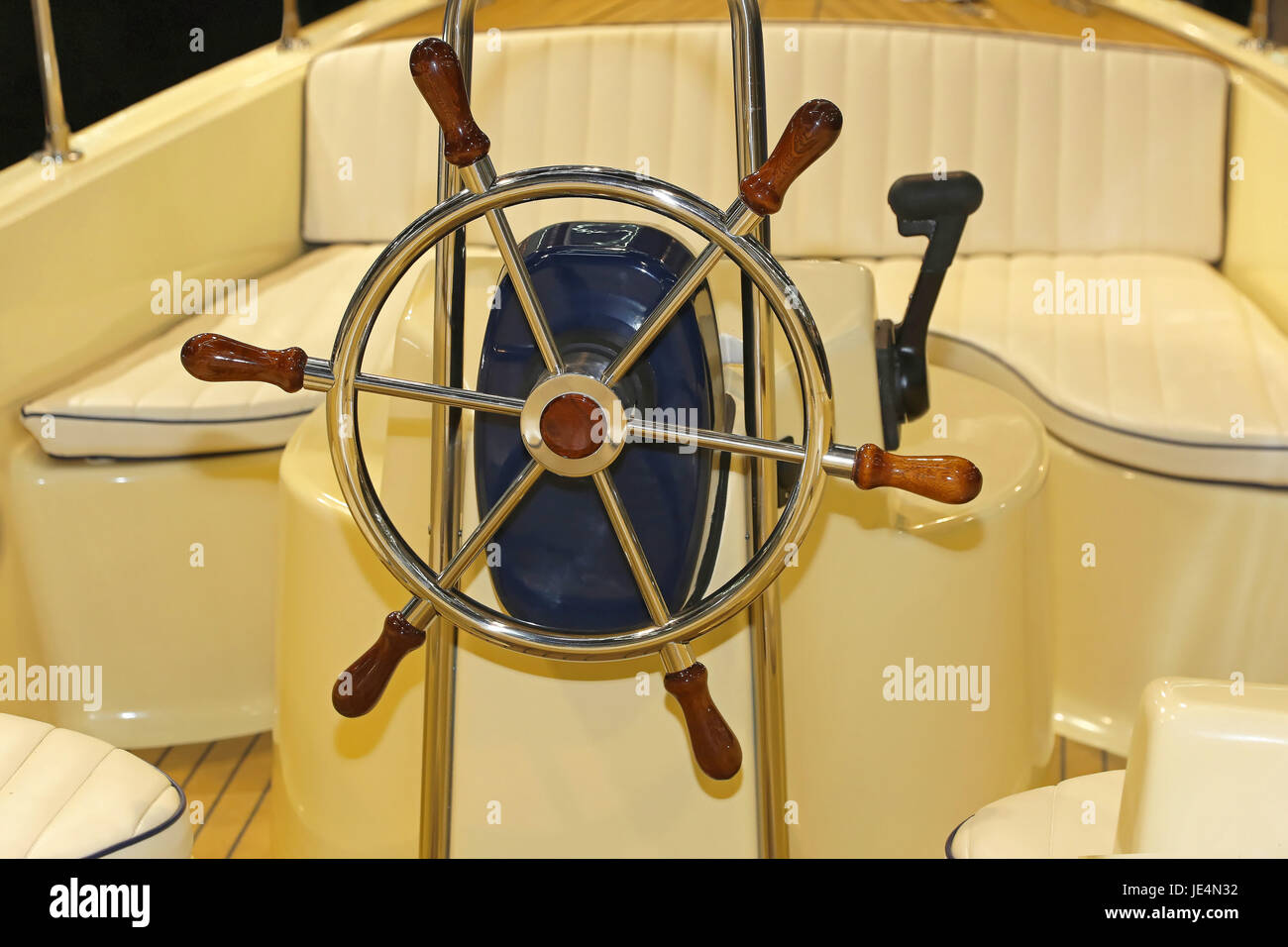 Retro style boat wheel in beige vessel Stock Photo - Alamy