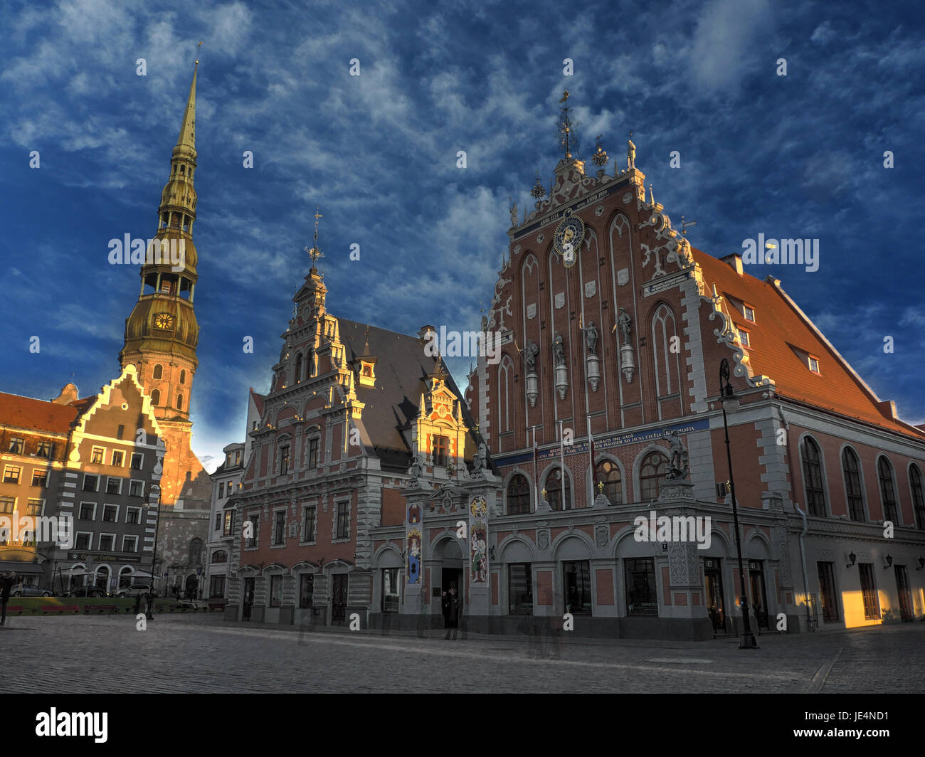 Beautiful old architecture of the central square of Riga. View with ...