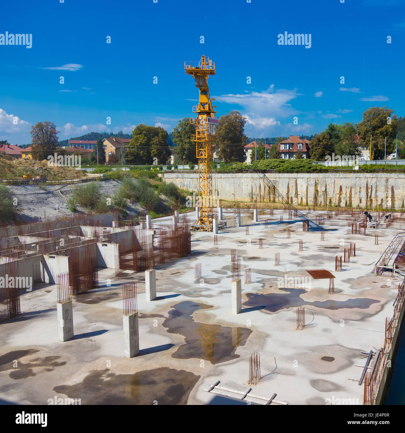 Construction site. Building foundation of a new skyscraper Stock Photo ...