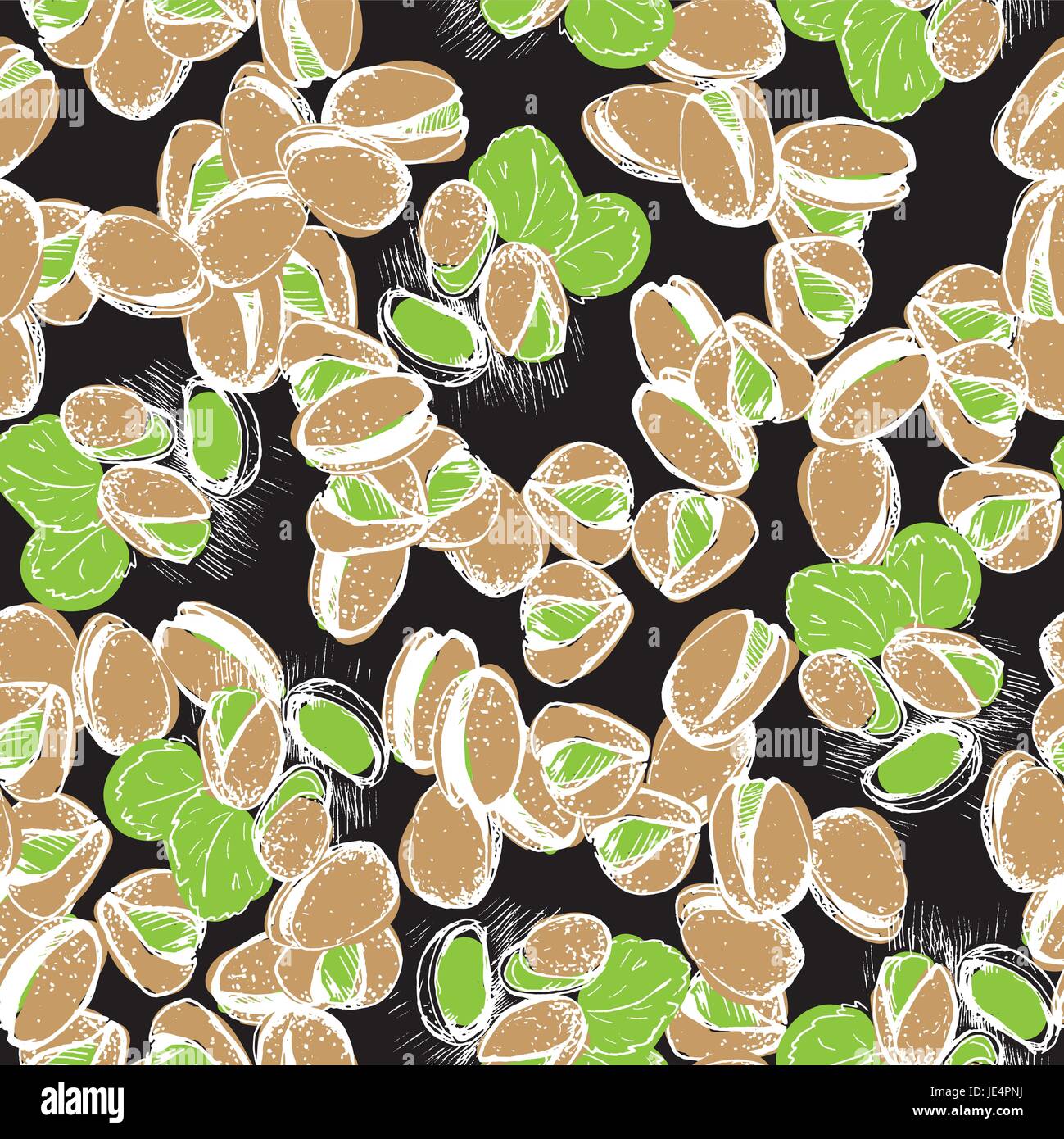 Pistachio hand draw seamless background. Pistachio nuts pattern on ...