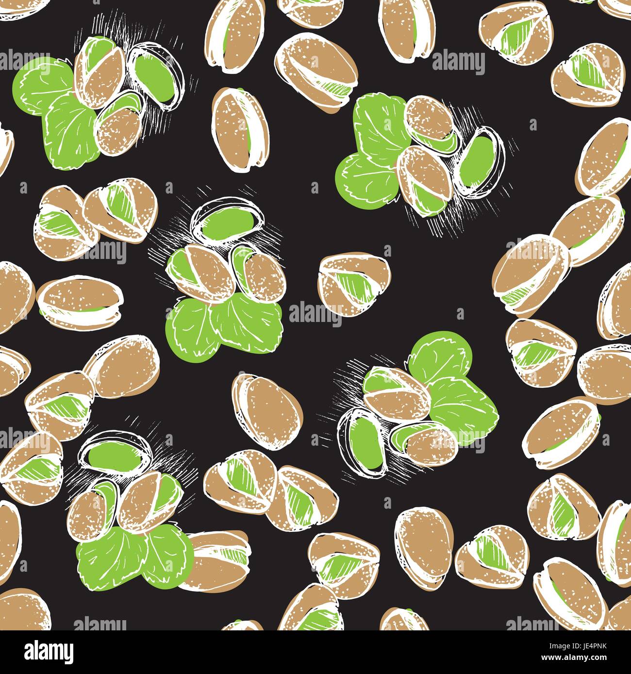 Pistachio hand draw seamless background. Pistachio nuts pattern on ...