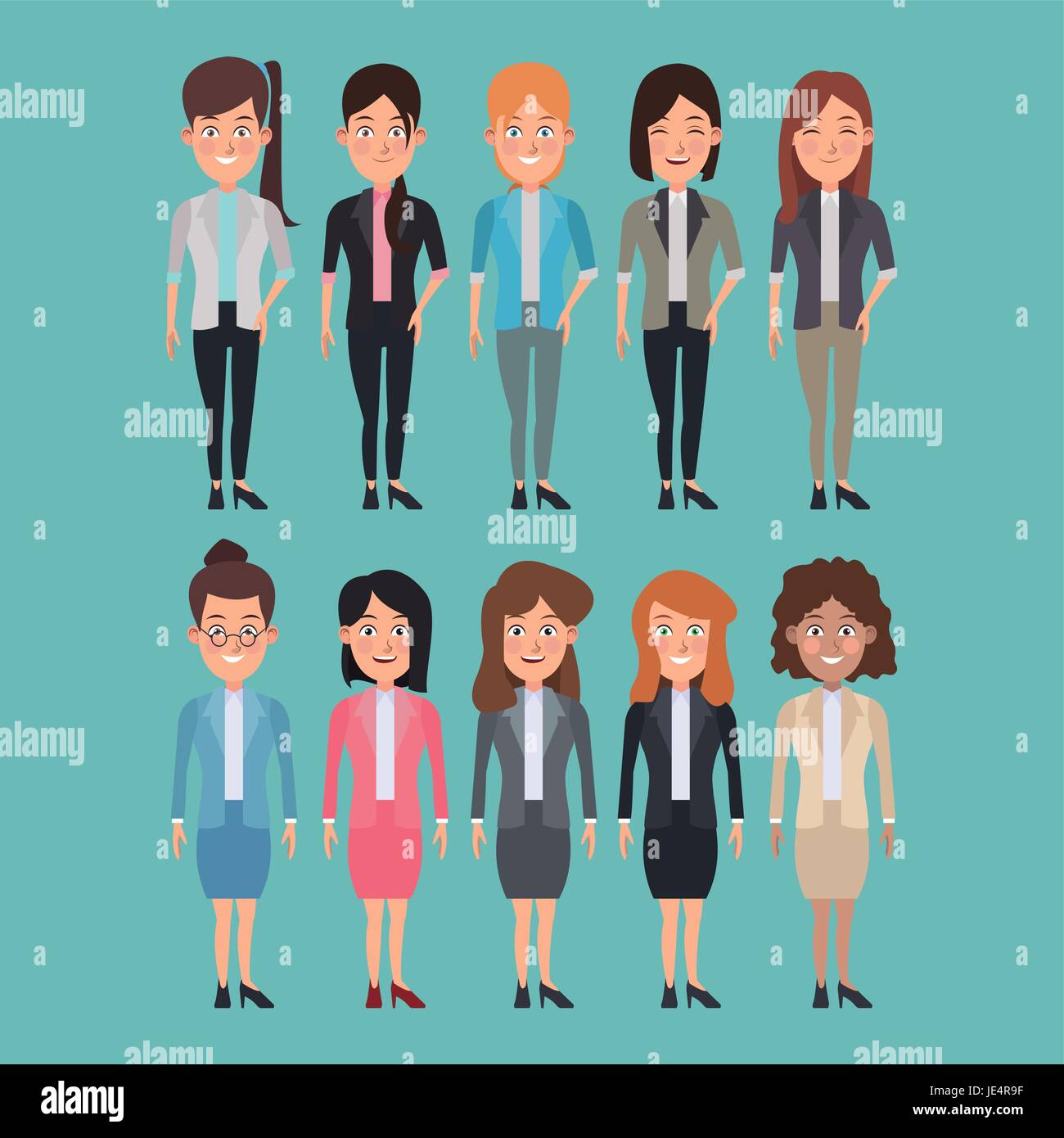 color background full body set of multiple women characters for ...