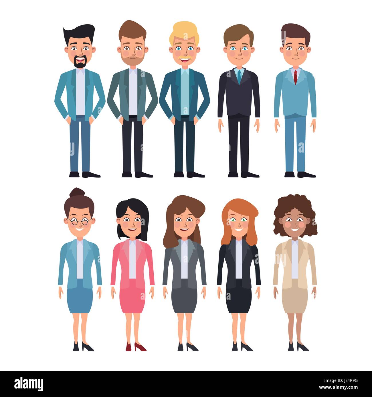 white background full body set of multiple women and men characters for ...