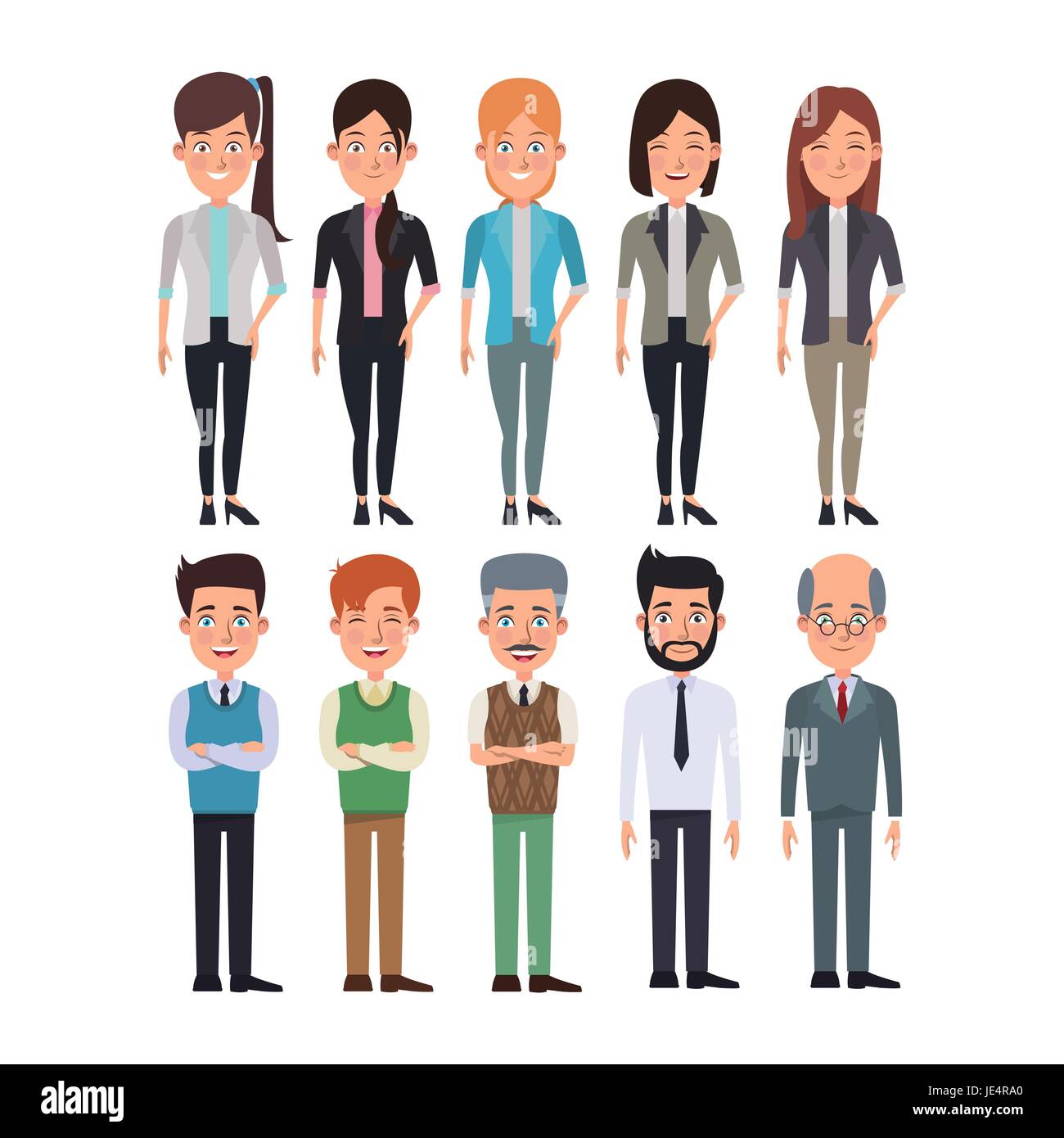 white background full body set collection women and men characters for ...