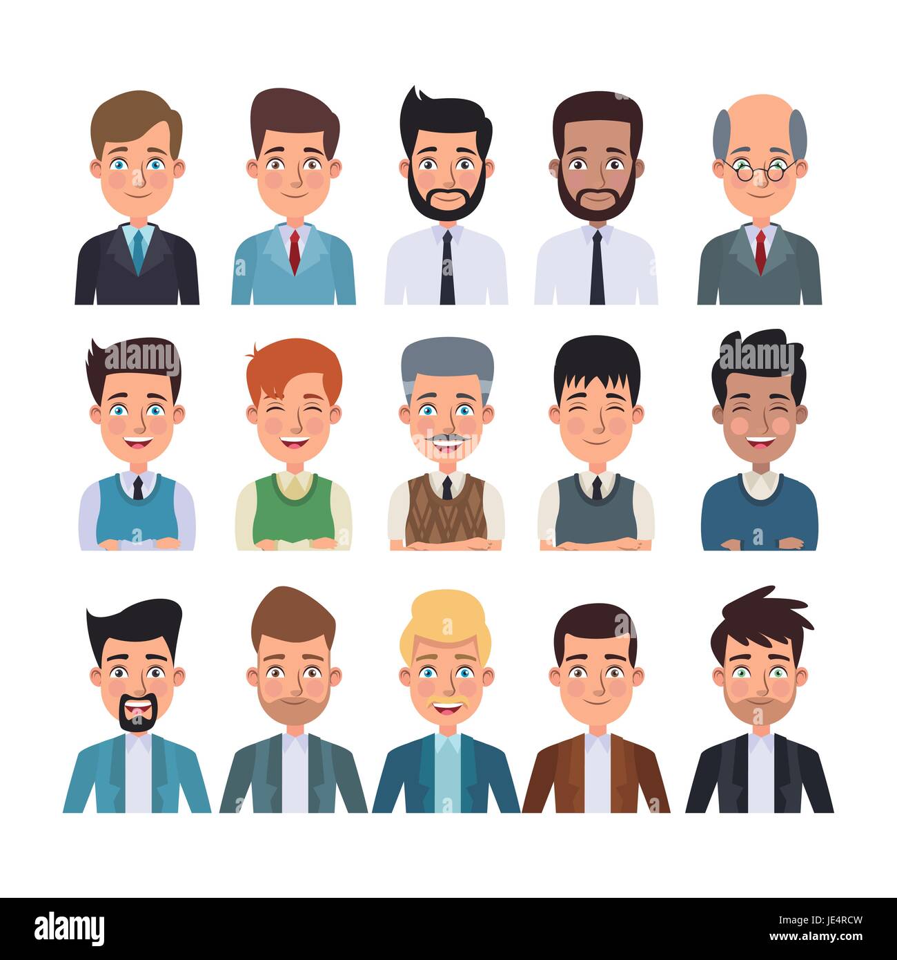 white background of colorful half body set of multiple men characters ...