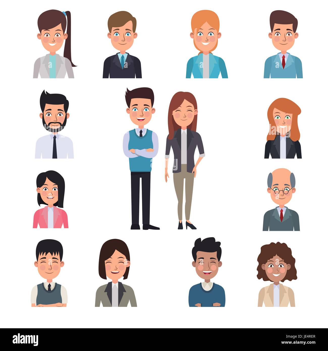 white background in center full body pair executive with half body ...